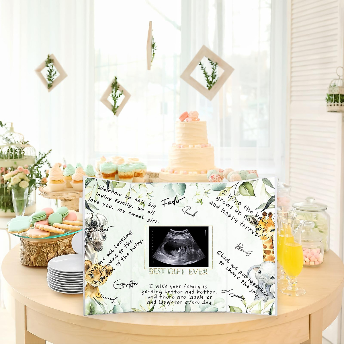 Vlipoeasn Baby Shower Guest Book Alternative, DIY Cute Baby Shower Signature Book, Baby Shower Party Decorations, Green and White Baby Shower Party Sign in Book