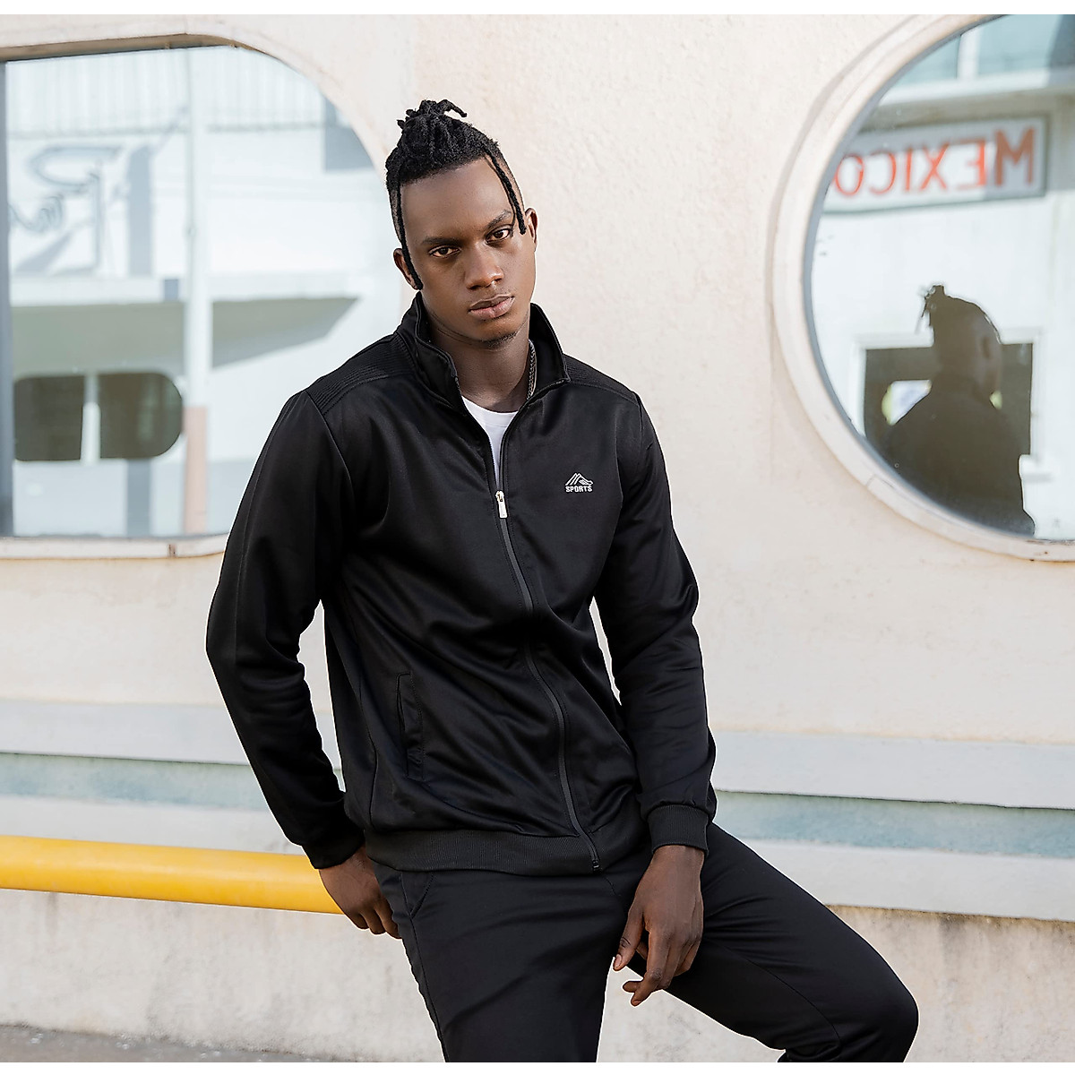 MANTORS Men's 2 Piece Tracksuit Full Zip Running Jogging Sports Sweatsuits 03Black-L