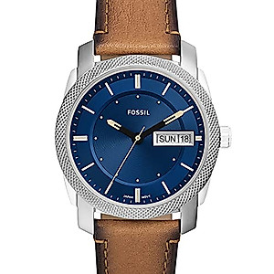 Fossil Men's Machine Quartz Silver and Leather Three-Hand Watch, Color: Silver (Model: FS5920)