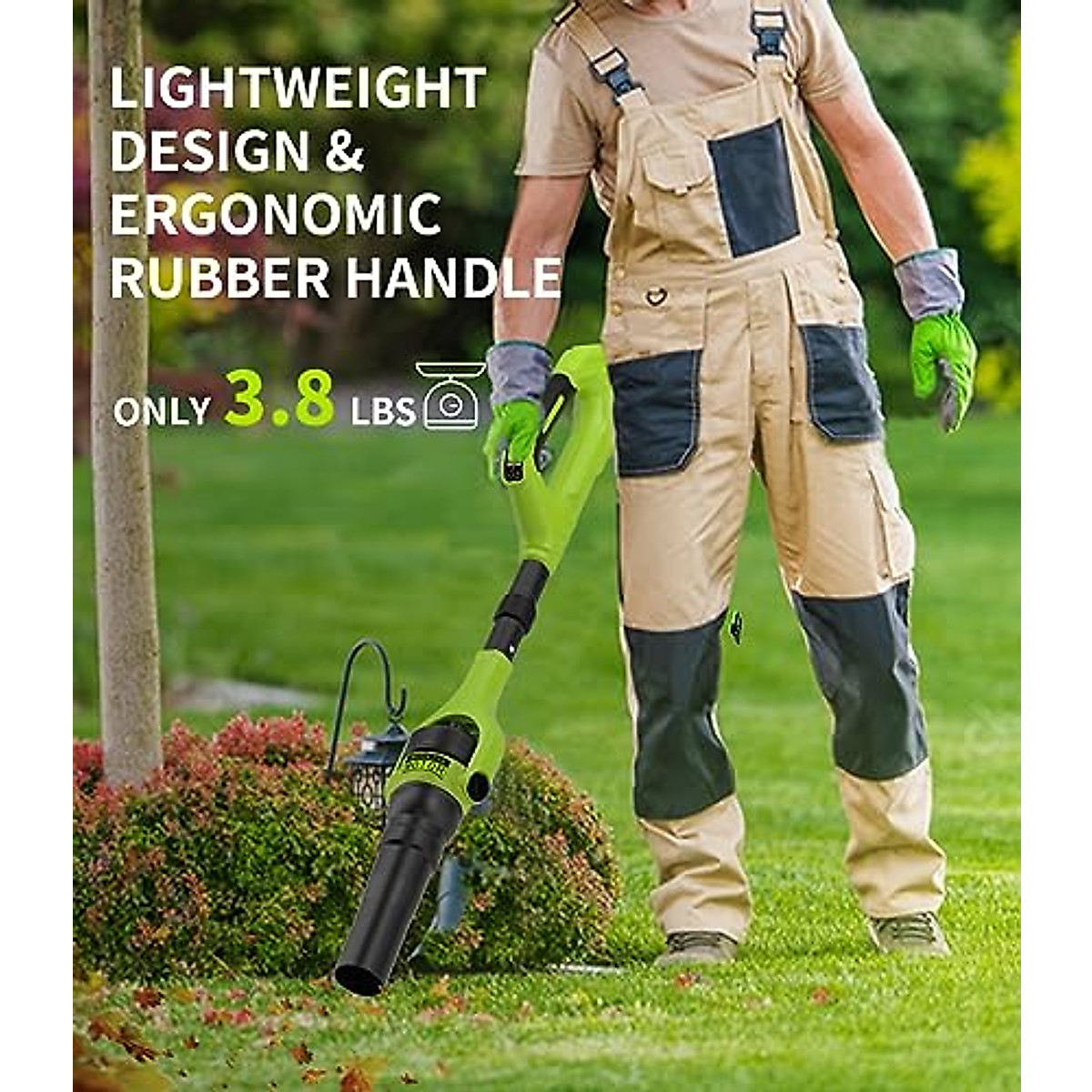 GardenJoy 40V Cordless Leaf Blower - 500CFM Brushless Electric Handheld Leaf Blower with Battery and Fast Charger, 2 Variable Speeds, Lightweight Portable Power Leaf Blowers for Lawn Yard Garden Care