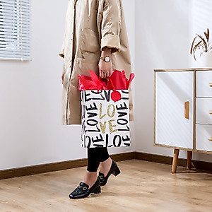 SUNCOLOR 13" Large Valentines Day Gift Bag with tissue paper (LOVE)