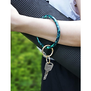 Heesch Bangle Key Ring Bracelet Keychain Key Ring Bracelet for Women, Acetate Circle Keyring for Wrist (Dark Green)