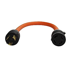 PLIS L5-30P to L14-30R Generator Twist Lock Adapter Piug,Generator Extension Cord,3Prong to 4Prong,4Prong Female Adapter STW 10AWG*3C,30Amp,Orange,1.5FT