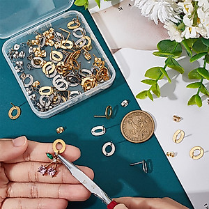 UNICRAFTALE 56 Pcs 2 Colors 2 Styles Stainless Steel Stud Earring Findings Oval Hollow Round Stud Earrings with Hole and Earring Backs Hypoallergenic Post Earring for Jewellery Making