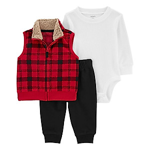 Carter's Baby Boys' Cardigan Sets (Red Black Buff Plaid, 12 Months)