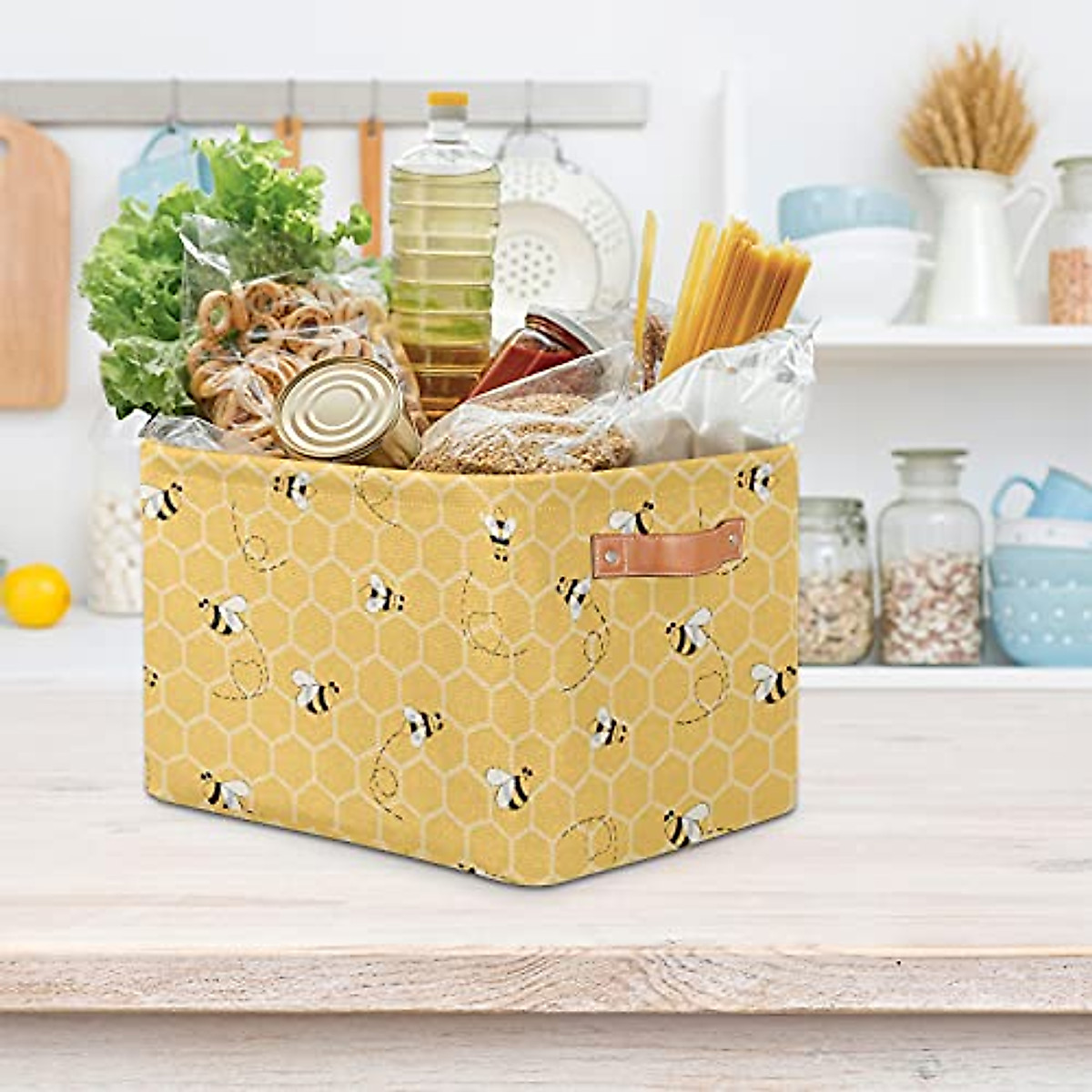 Storage Basket Organizer Animal Bee with Handles, Bee Print Foldable Storage Bins Rectangular Storage Box for Nursery Shelf Books Clothes Toys Kids Bins, 1 Pack
