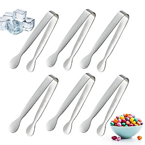 6PCS Mini Small Tiny Tongs, 4.25Inch Stainless Steel Small Tongs for Serving Food, Durable Kitchen Metal Tongs for Ice, Salad, Toaster, Desserts, Appetizers and Charcuterie Board (6 Pack, Silver)