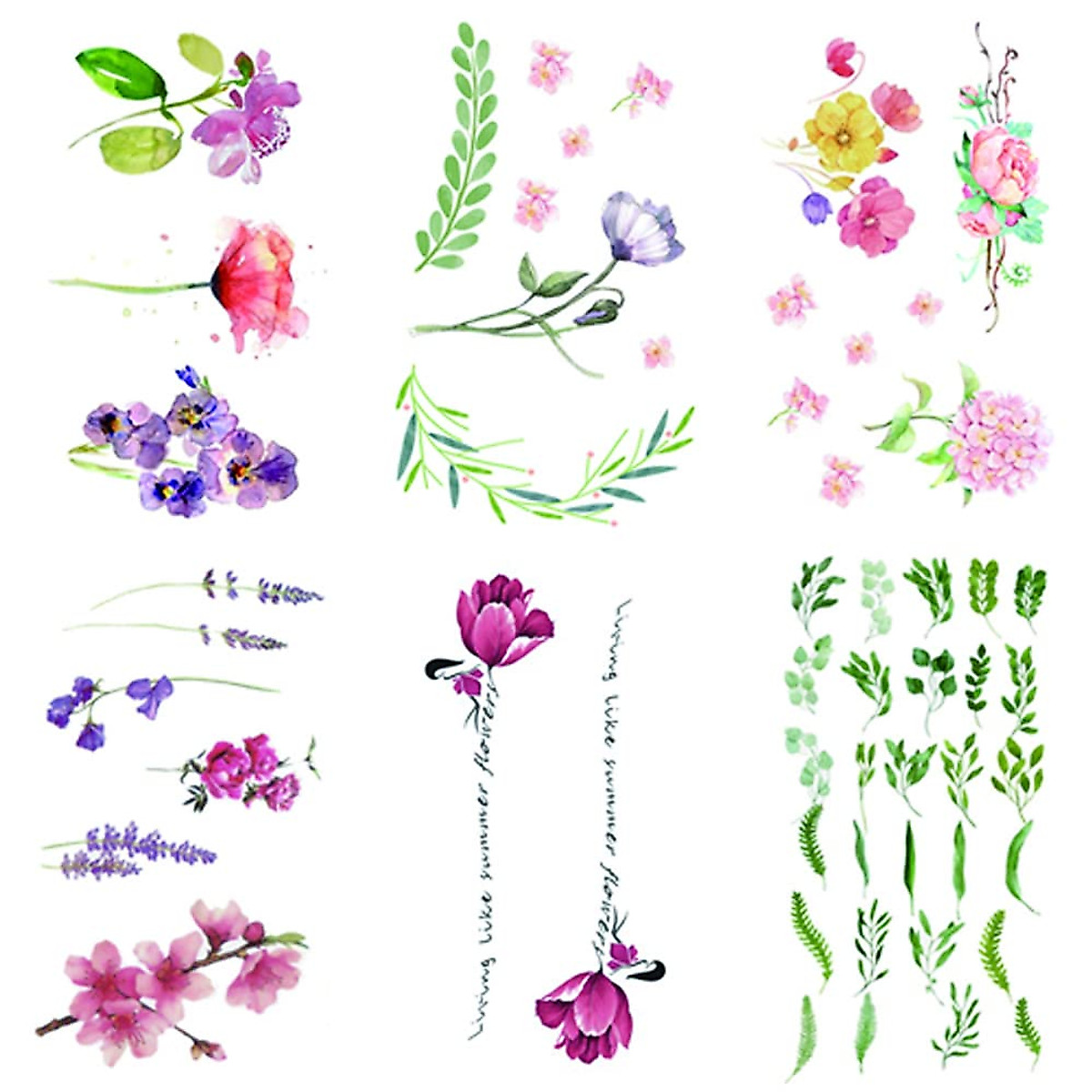 WYUEN 24 Sheets Flower Temporary Tattoo Sticker Women Children Fake Tattoos Body Art Waterproof Face Stickers (W24-04)