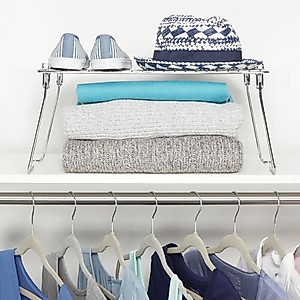 mDesign Farmhouse Metal Stackable Storage Shelf - Closet, Cabinet, Countertop 2-Tier Raised Organizer - for Bedrooms, Bathrooms, Entryways, Hallways - 12" x 17" x 8.4" - Chrome