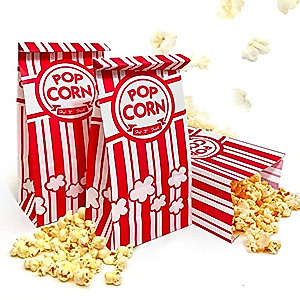 Keriqi Flat Bottom Popcorn Bags, 100 Pcs Paper Popcorn Bags for Family Movie Night Baseball Themed Carnival Christmas Birthday Party