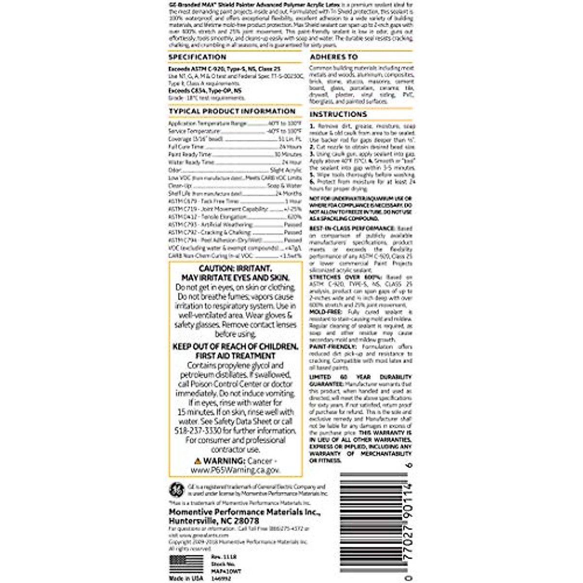 GE Max Shield Painter's Seal & Paint White, 10.1 fl oz, 1, Cartridge