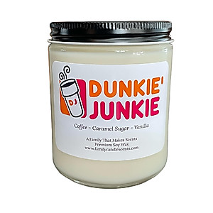 Highly Scented Dunkie Junkie Candle - Pet Friendly - All Natural - Hand Poured. (8 oz)