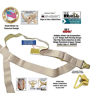 Holdup Tan 1 1/2" Hip-Clip Style Under-Ups Suspenders for Men with the Patented Composite plastic Gripper Clasps