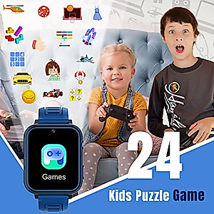 Smart Watch for Kids with 24 Puzzle Games HD Touch Screen Camera Music Player Pedometer Alarm Clock Calculator Flashlight 12/24 hr Kids Watches Gift for 4-12 Year Old Boys Toys for Kids