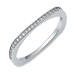JEWELRITZY Solid 925 Sterling Silver 1.7mm Rounded Square Stackable Half Eternity CZ Ring Size 7