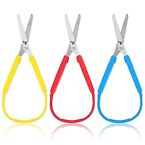 Ouligay 3Pcs Mini Loop Scissors Adaptive Scissors Colorful Grip Scissors Loop Handle Self-Opening Scissors Right and Lefty Support for Children and Adults Special Needs