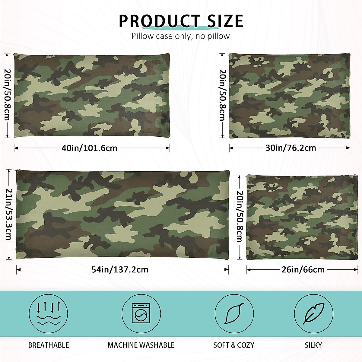 Military Camouflage Pillowcase for Hair and Skin Body Pillow Cover Body Pillow Cases King Size 20"X 40" Fluffy Pillow Case with Zipper for Sleeping