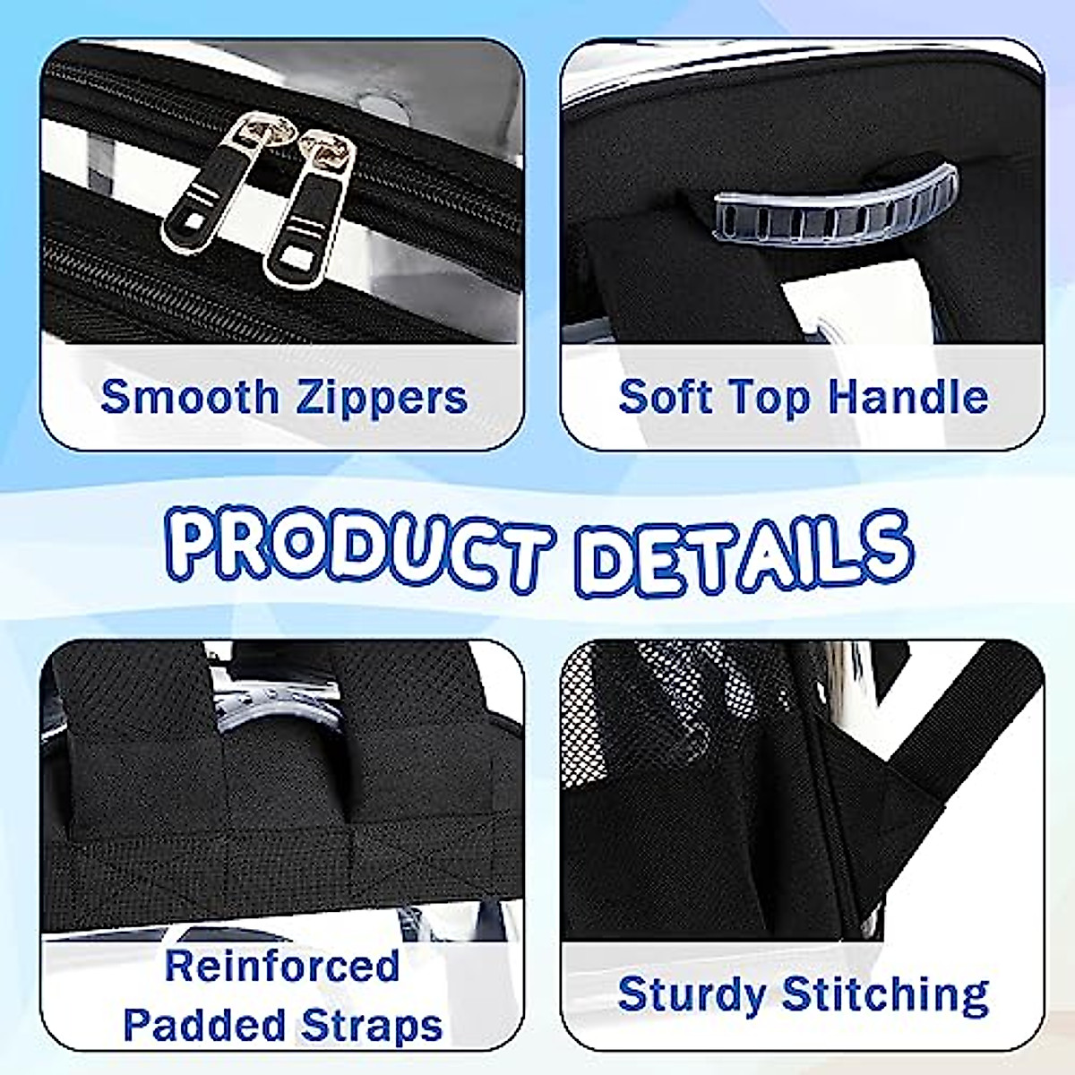 PIG PIG GIRL Clear Backpack Heavy Duty TPU，See Through School Backpack Stadium Approved，Quick Security Check See Through Backpack Transparent Bookbag, Black