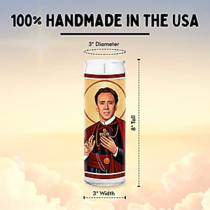 Cage Celebrity Prayer Candle - Funny Saint Candle - 8 inch Glass Prayer Votive - 100% Handmade in USA - Novelty Celebrity Gift