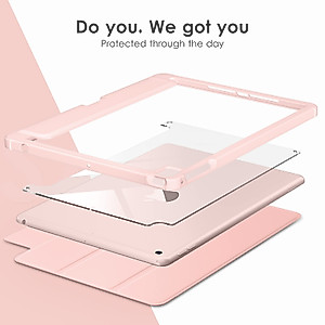 DTTOCASE for iPad 6th / 5th Generation 9.7 inch Case (2018/2017), iPad Air 2 & 1 (2014/2013) Case, Clear Back, Smart Cover [Built-in Pencil Holder, Auto Sleep/Wake] - Rose Gold