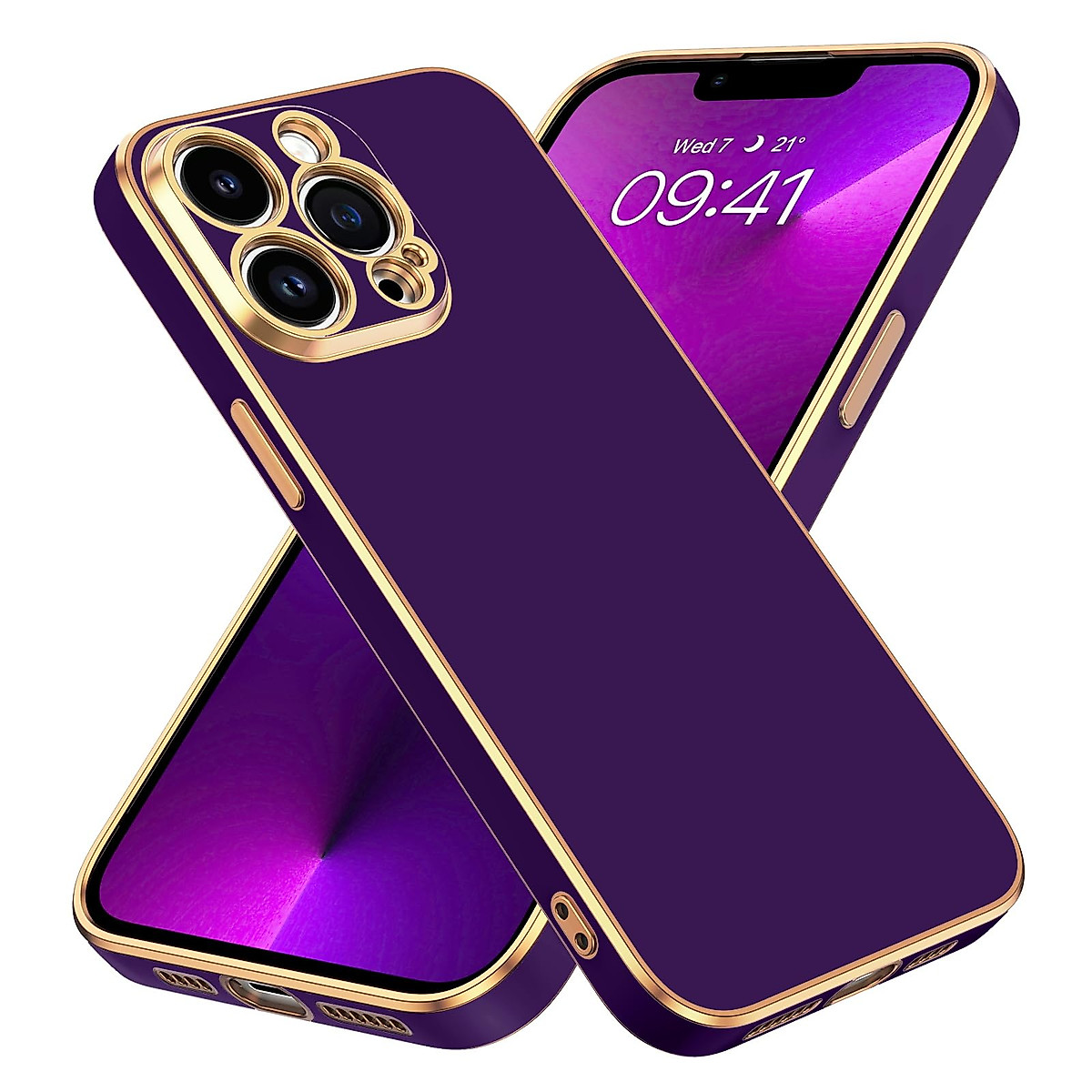 BENTOBEN for iPhone 13 Pro Max Case with Wristband Strap, Slim Luxury Electroplated Bumper Women Men Girl Protective Soft Case Cover for iPhone 13 Pro Max 6.7 inch,Deep Purple/Gold