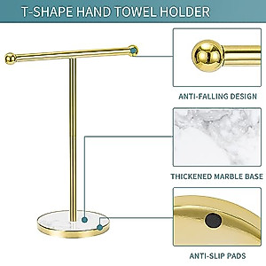 YINMIT Hand Towel Holder Stand, Bathroom Countertop Towel Rack with Marble Base, Freestanding Kitchen Towel Rack, Heavy Duty T-Shape Face Towel Stand for Bathroom, Kitchen, Vanity