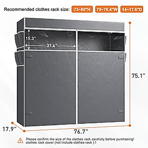 Raybee Garment Rack Cover Only, Fabric Clothing Rack Cover with Zipper, Clothes Rack Cover with PVC Clear Window & 8 Side Storage Pockets, Garment Rack Cover Only 76.7" W X 75.1" H X 17.9" D(Large)