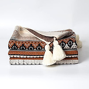 BlossoME Knit Blanket Throws 50”*66” Brown/All Season Boho Throws/Decorative Blanket Throws for Beds, Chairs, Sofas, Couch/Brown Thermal Throw Blankets for Gifts, Beige