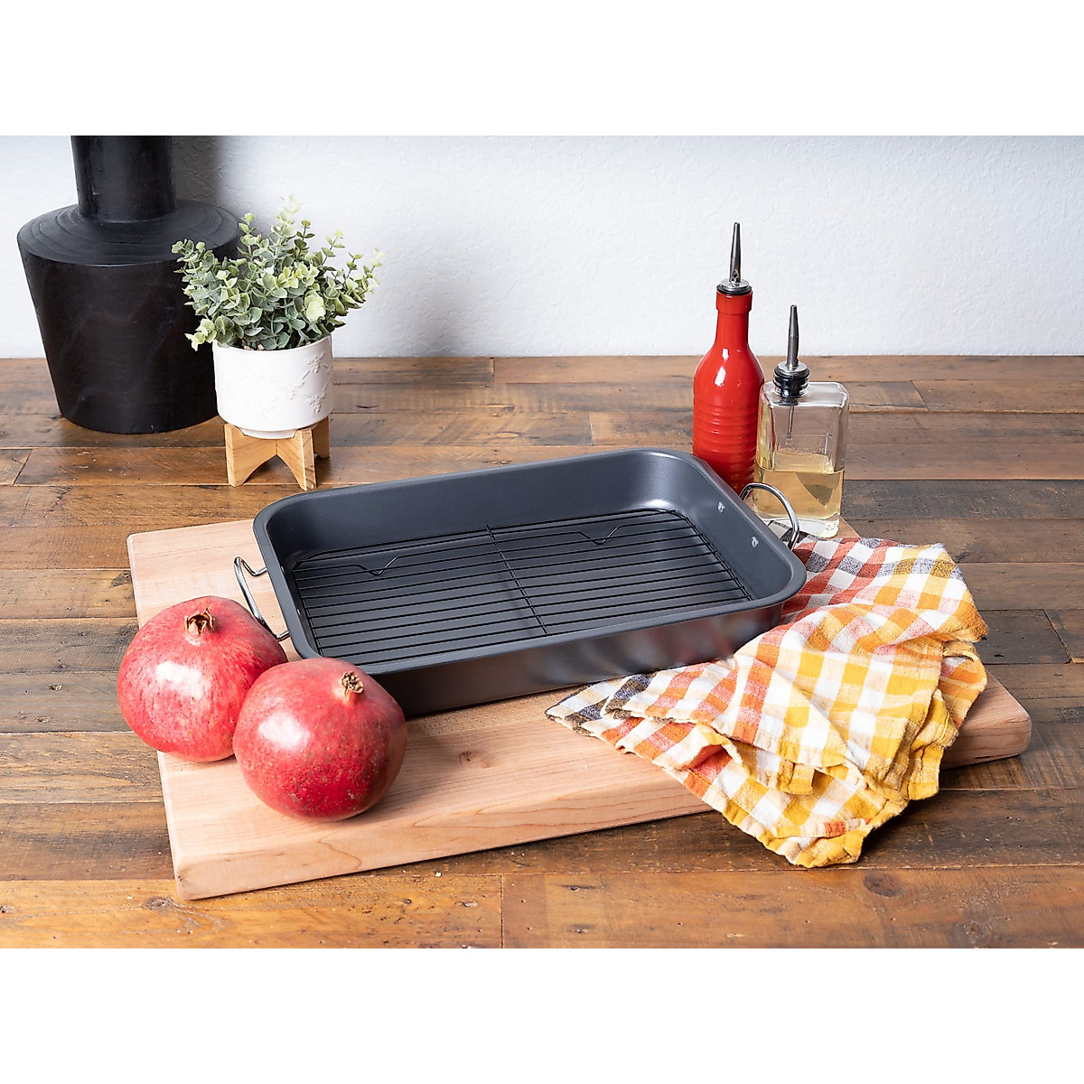 Imperial Home Carbon Steel Roasting Pan with Flat Rack, Roaster with Baking Rack, Nonstick Pan, Deep Lasagna Pan, Pans for Cooking, Baking Pans, Cooking Pan, Dishwasher Safe Cookware