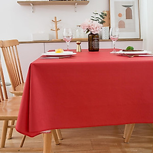 Pioggia Vinyl Tablecloth with Flannel Backing Oblong Waterproof Oil-Proof Plastic Table Cloth Wipeable PVC Table Cover for Indoor and Outdoor (Red, 60 x 84 Inch)