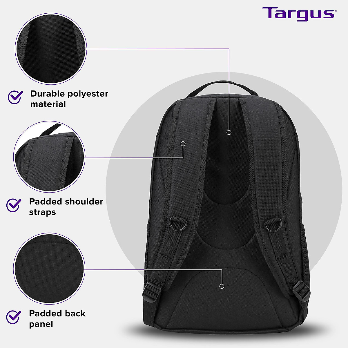 Targus Motor Backpack Ultimate Laptop Protection for Business Professional & College Student Travel with Durable Water-Resistant Material, Back Padding Support, Fits 16-Inch Laptop, Black (TSB194US)