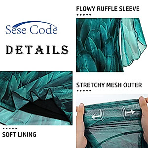 SeSe Code Bell Sleeve Tops for Women Mesh Shirt Chiffon Tunic Floral Fancy Shirts Spring Cute Tops for Women Holiday Blouse Dressy White XL