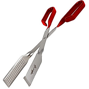 Shark BBQ Heavy Duty Compact Grilling Tongs for Kitchen and Outdoor Barbecue: Expert Craftsmanship and Durability Demanded by Professionals (Red)