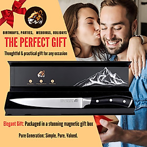 Pure Generation 8" Carving Knife for Meat - Brisket Knife, Razor Sharp German Steel Meat Knife, Slicing Knife for Turkey, Ham & Fruit, BBQ Knife, Meat Cutting Knife, Long Knife with Ergonomic Handle