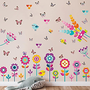 Supzone Garden Flower Wall Stickers Daisy Floral Wall Decals Spring Plants Wall Sticker for Girls' Room Kids Baby Nursery Bedroom Playroom Living Room Wall Art Decor