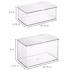 Sorbus Pantry Storage with Lids- Clear Plastic Refrigerator Bins- MultiPurpose & Versatile Stackable Cabinet Organizers- Cosmetics, Office Supplies, Food Organizer- 2 Pack (L,M)