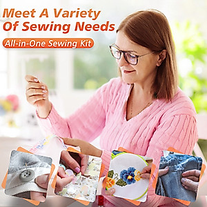 Coquimbo Sewing Kit Gifts for Women, Mom, Traveler, Adults, Beginner, Emergency, Sewing Supplies Accessories with Scissors, Thimble, Thread, Sewing Needles, Tape Measure etc (Black, S)