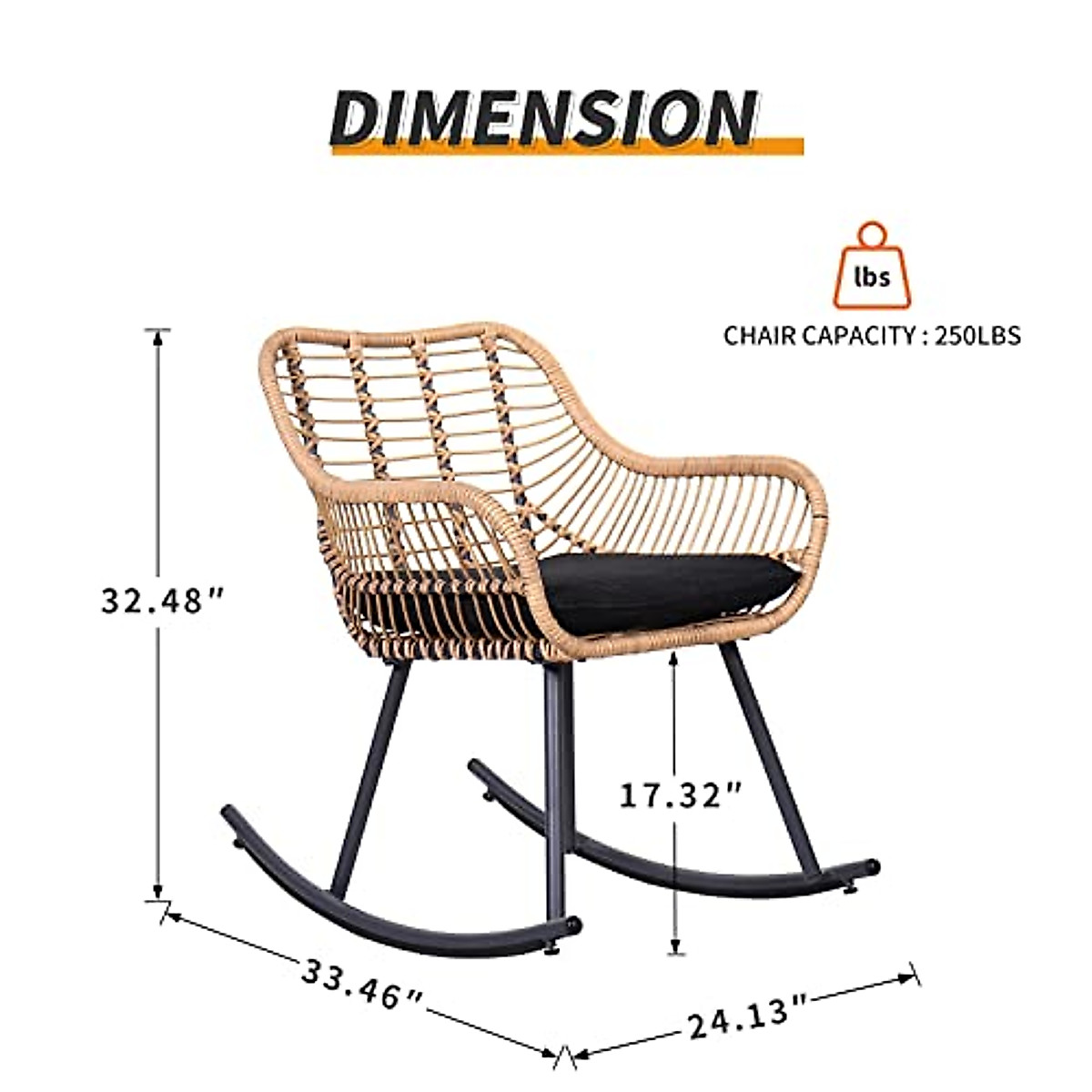 Verano Garden Set of 2 Patio Rocking Chairs Set, All Weather Outdoor Bistro Chairs, Natural Wicker Chairs Set for Balcony, Deck, Porch