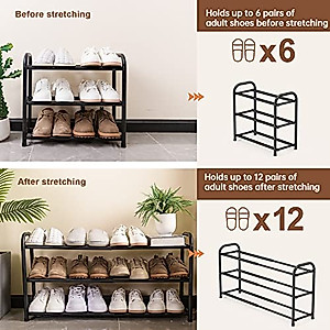 Gonfoam 3-Tier Expandable Shoe Rack,Adjustable Shoe Shelf Storage Organizer Heavy Duty Metal Free Standing Shoe Rack for Entryway Closet Doorway (Black)