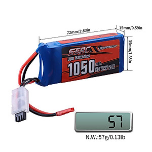 SUNPADOW 2S Mini Lipo Battery 7.4V 20C 1050mAh with JST Plug for RC Airplane Aircraft Quadcopter Helicopter Drone FPV