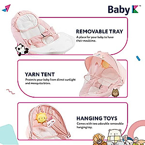 BABY K Pink Baby Girl Swings for Infants with Tray - Portable Newborn Swing and Cradle to Help Your Infant Sleep - Soothing Rocker for Babies That Offers Different Modes, Music & Hanging Toys