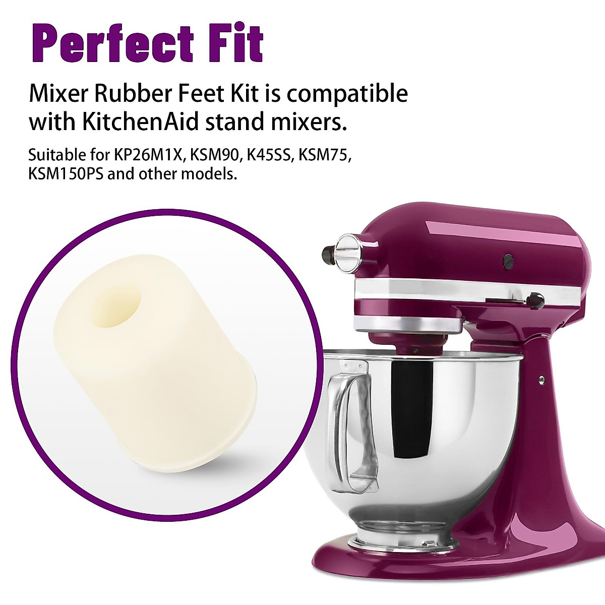 Mixer Rubber Feet Compatible with KitchenAid Stand Mixers Feet, Mixer Feet Pads, Mixer Rubber Feet Replacement Parts 4161530, 9709707, for KSM90, K45SS, KSM75 (5 Pack)