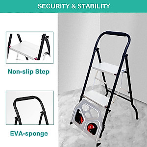 LEADALLWAY Hand Truck 2 Step Ladder Multifunction 2-in-1 Collapsible Dolly