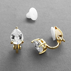 Mariell Gold Cubic Zirconia Clip-On Earrings, Pear Shape CZ Crystal, 2 Carat Imitation Diamond Earring