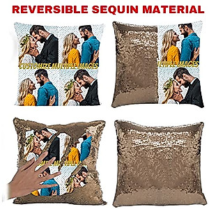 Custom Sequin Pillow Personalized Multiple Picture Mermaid Sequin Pillow Gift for Her Gift for Mom Customized Pillow Magic Sequin Pillow Personalized Gifts (Champagne/White, with Insert,15.7"x15.7")