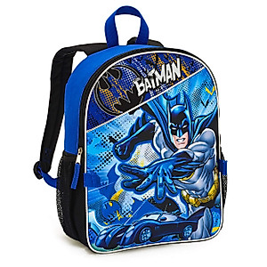 DC Comics Batman Backpack with Lunch Bag Set for Boys Kids ~ Deluxe 16" Batman Backpack with Insulated Lunch Box. Stickers, and More (Batman School Supplies Bundle)