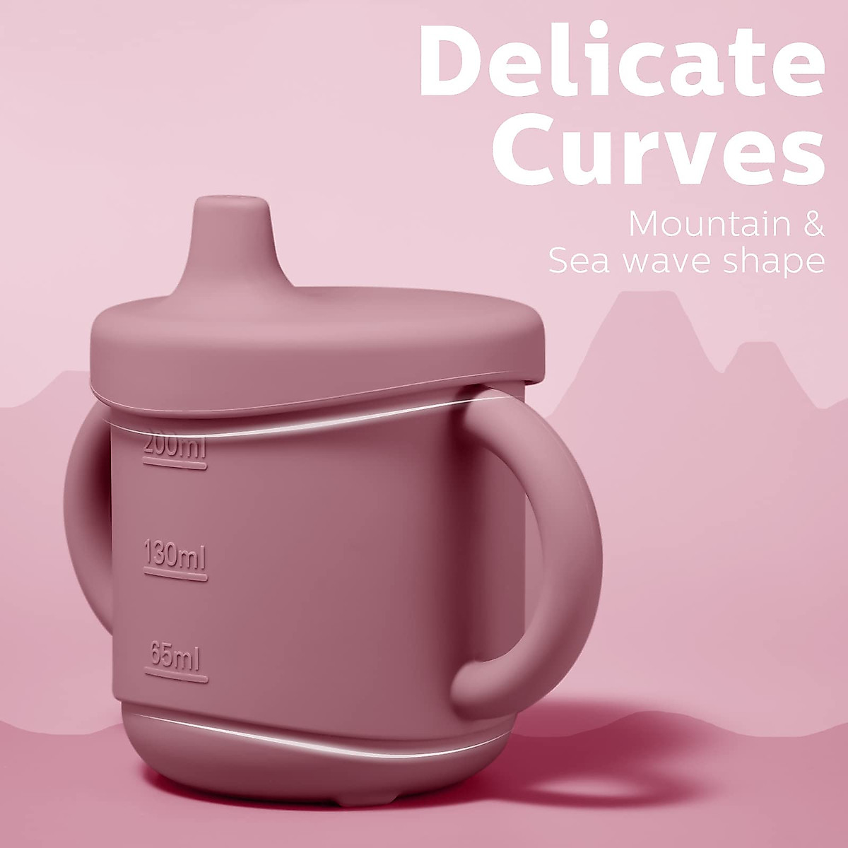 Baby Straw Cup Silicone Baby Training Cup 6 oz Infant Learning Cup Baby Training Sippy Cute Cup with Lid and Handle Baby Transition Cup for Over 6 Months Baby Infant Toddler (Pink, 1)