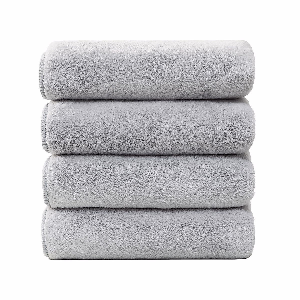 GGT Microfiber Bath Towels, Bath Towel Set 4 Pack (27" x 55"), Super Soft, Absorb and Fast Drying Coral Fleece Towel Set for Bath Fitness, Bathroom, Shower, Sports, Light Grey