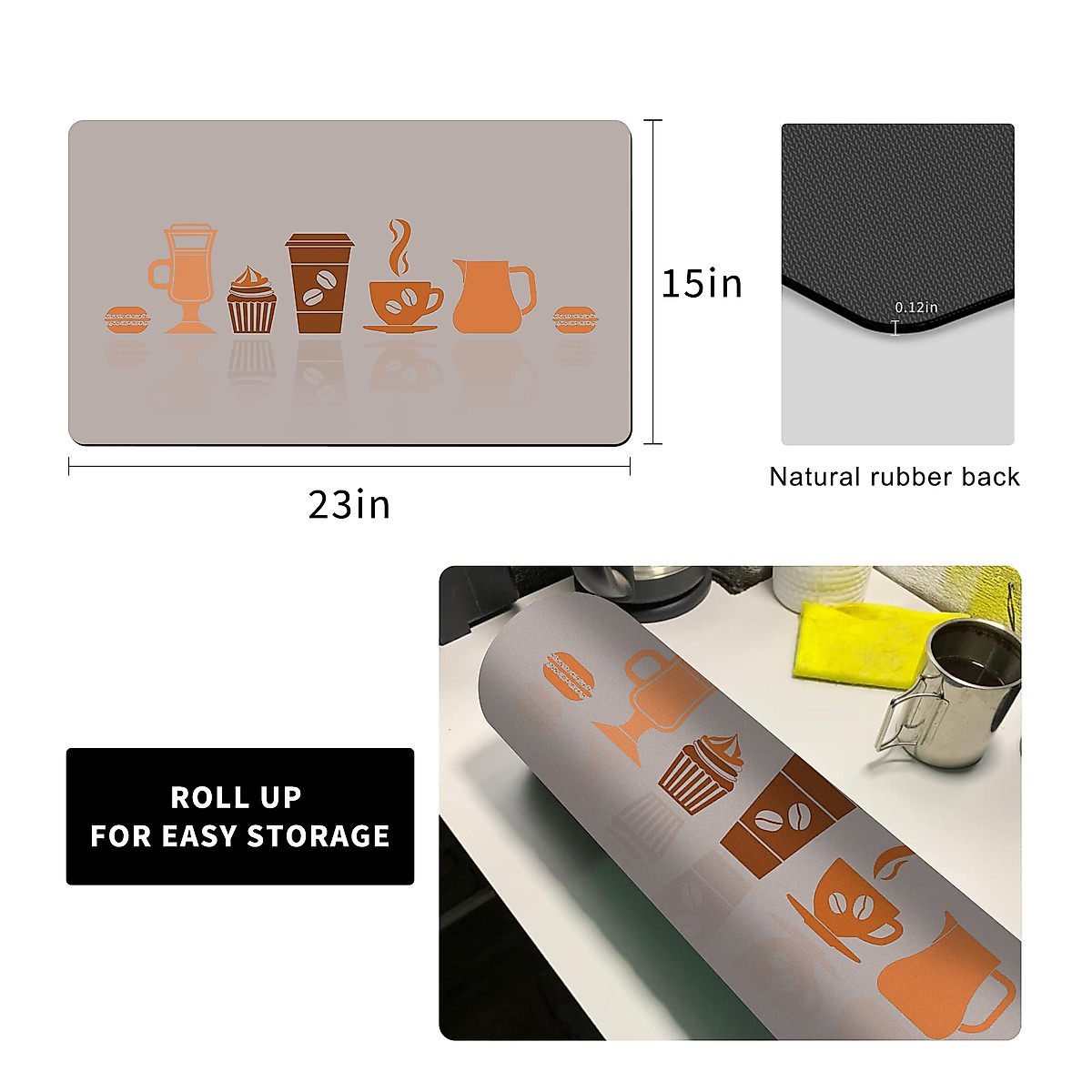 Golener Thick Counter Protector Absorbent Coffee Machine Spill Mat,Coffee Machine protector,Desk protector,Prevent Moving,Coffee Mat Placemats Under Any Drink Coffee,Tea