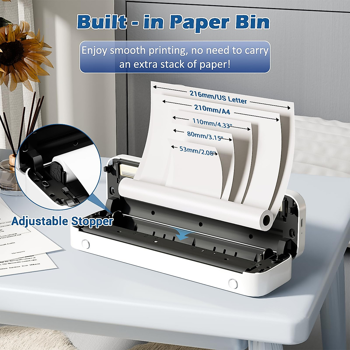 Phomemo Portable Printers Wireless for Travel, Inkless Printer Thermal M835, Mobile Printer Bluetooth Support 8.5"/A4/4.33"/3.15"/2.08" Thermal Paper Roll, Compact Printer Compatible with iOS&Android